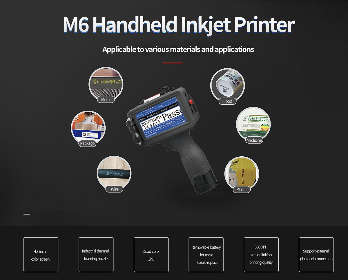 Expiry Date Batch Code Handheld Inkjet Printing Machine For Food Packing Marking